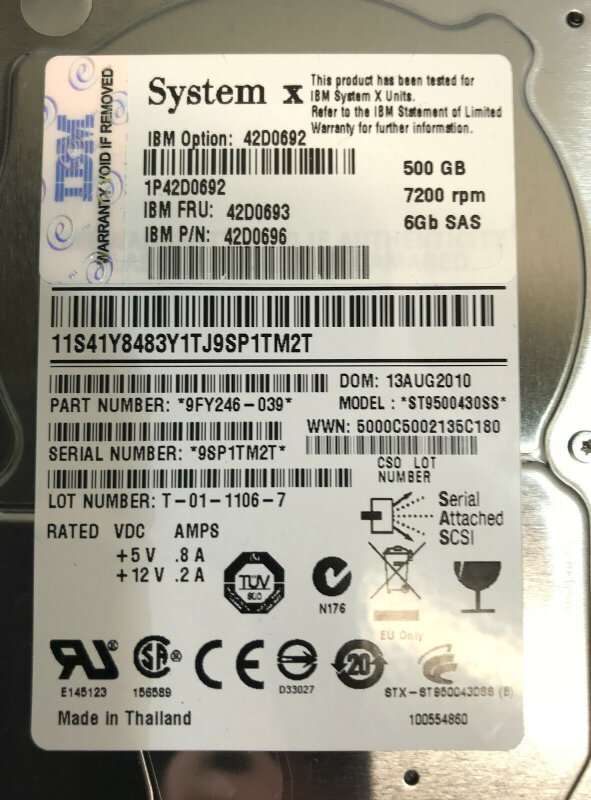 Жесткий диск IBM 42D0692 500Gb SAS 2,5" HDD