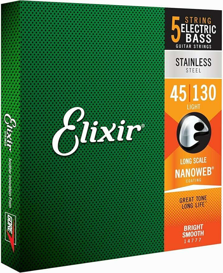 Elixir 14777 5-струнные струны для электрической бас-гитары (.045-.130) с покрытием NANOWEB, длинная мензура, легкие аксессуары для гитары из нержавеющей стали
