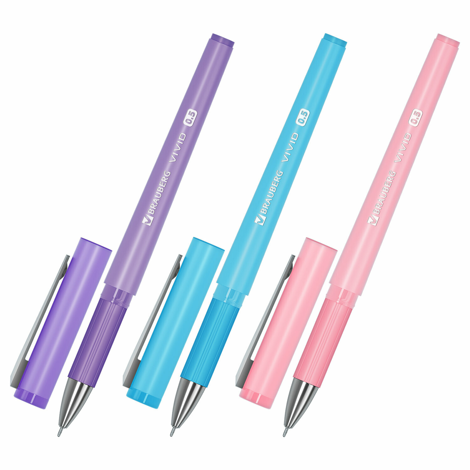 Brauberg Ручки гелевые с грипом Vivid Pastel синие 3 шт игольчатый узел 0,5 мм 0,35 мм 144540