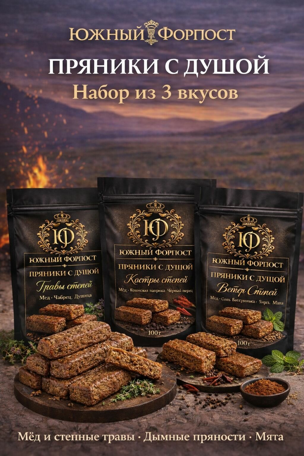 Набор пряников Южный Форпост "Пряники с Душой", ручной работы, натуральные, 100г