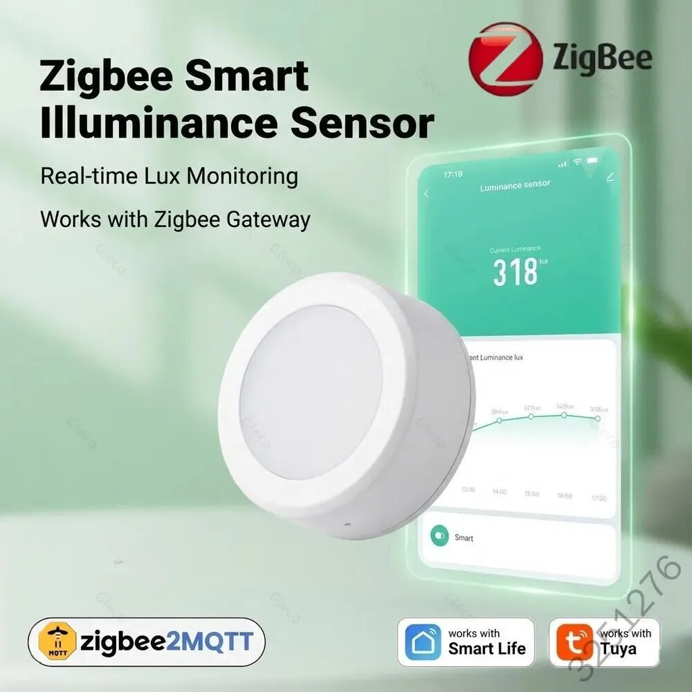 Умный датчик освещенности Gleco Zigbee с мониторингом в реальном времени, работа с Tuya и Smart Life, белый