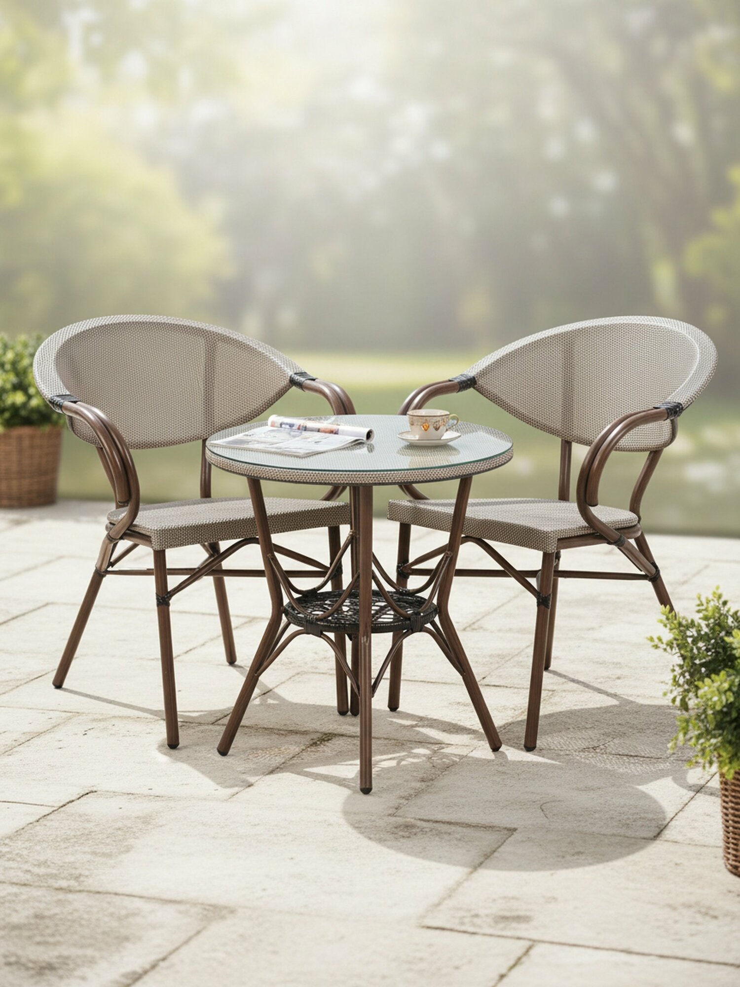 Комплект садовой мебели: стол 60х60х58 см и 2 стула 60х56х80 см, коричневый, для дачи, кафе и балкона, C010207