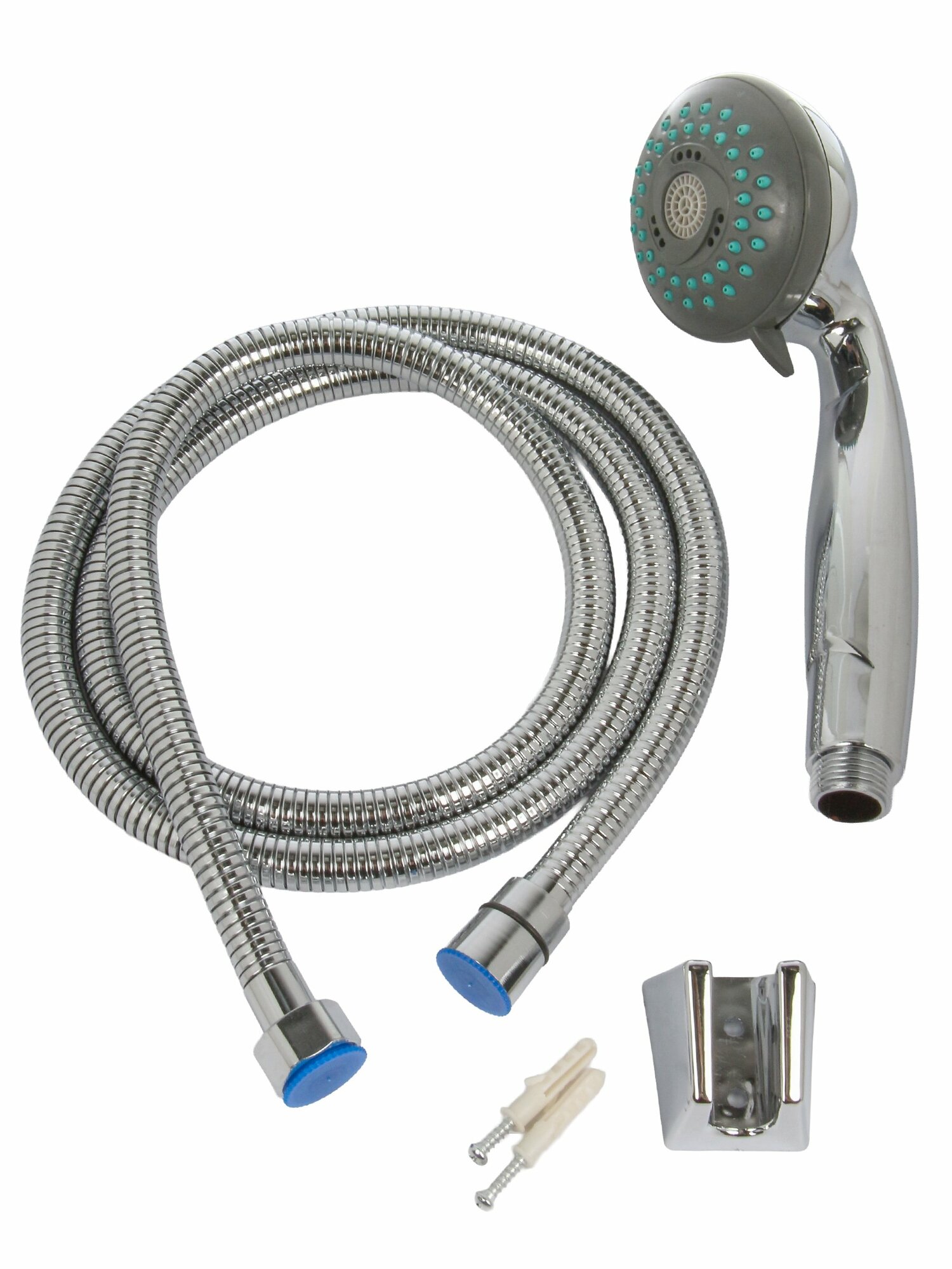 Лейка для душа ComfortFactor CF2 со шлангом и креплением, серебристая, артикул 70336-10. Комплект для ванной комнаты.