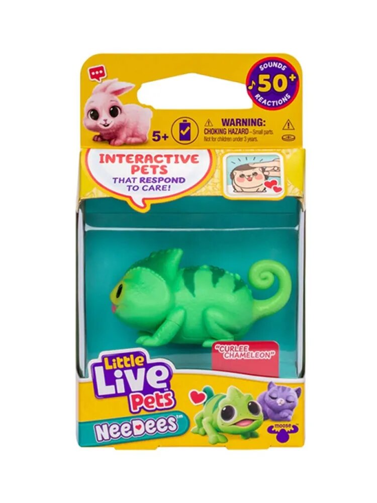 Интерактивная игрушка Moose Little Live Pets NeeDees Curlee Camaleon Toy / Электронные игрушки для домашних животных, которые дети могут носить с собой, с более чем 50 видами звуков и реакций