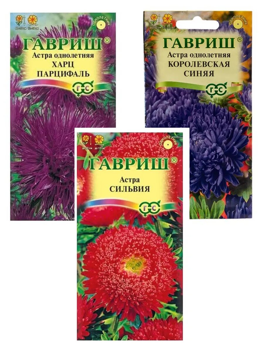 Набор семян Астра Харц Парцифаль, Королевская синяя и Сильвия