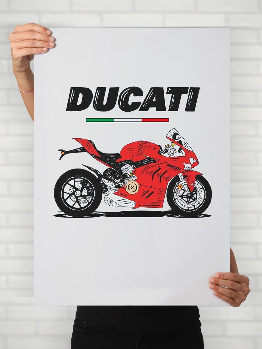 Плакат на стену для интерьера Мотоцикл (Ducati Panigale V4 12) - Постер по мото и байкам формата A2 (42x61 см)
