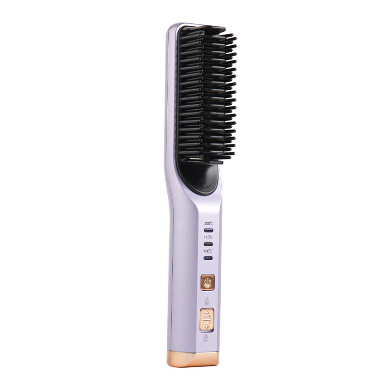 Портативный выпрямитель волос Wireless Ion Comb USB Charge Straight Hair Brush Multifunctional Straight Hair Comb Women Mini - Purple, для сухих волос, материал PC+PPS, температурные режимы 160 градусов, 180 градусов, 200 градусов, батарея 4000mAh,