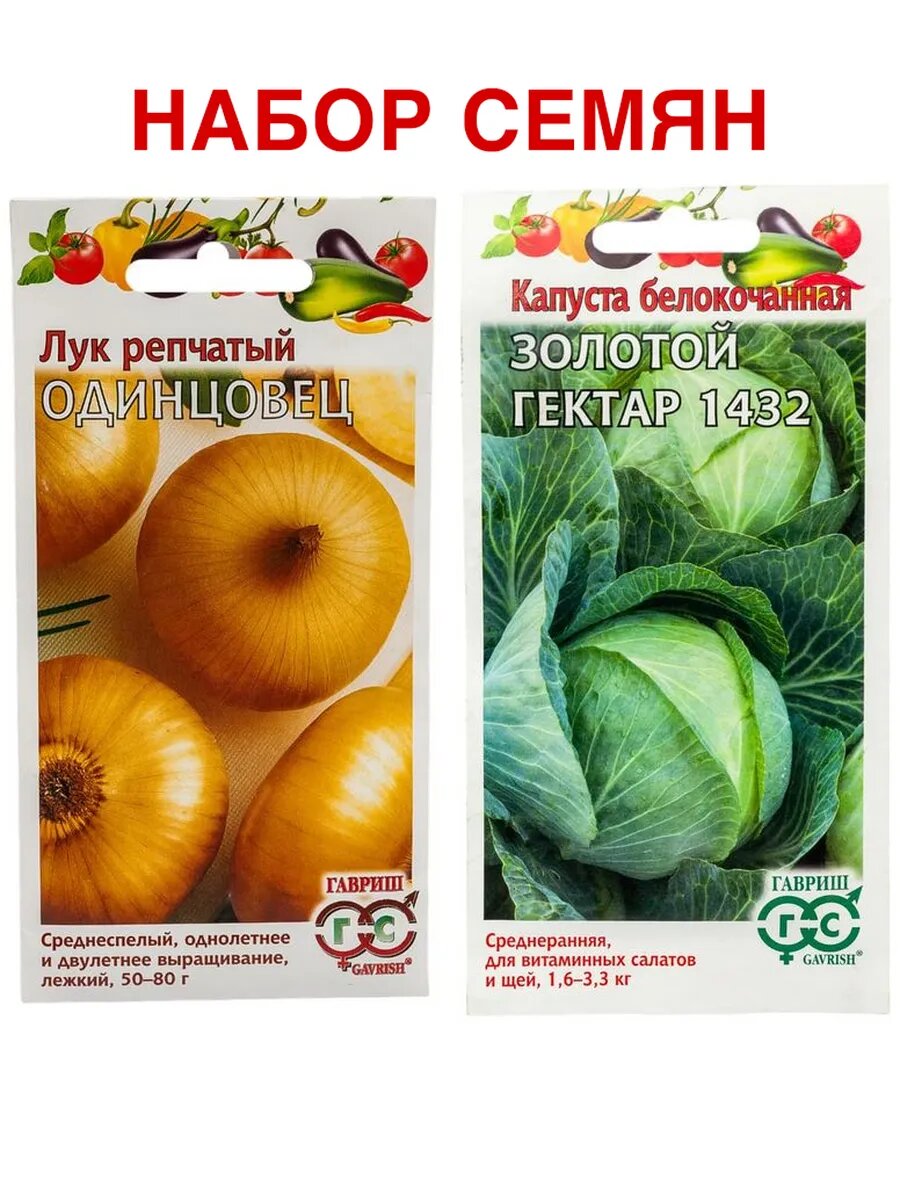 Набор семян Лук Одинцовец 1г и капуста Золотой гектар 1432 0.1г