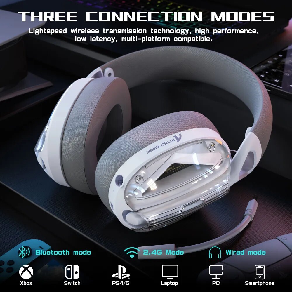 Игровая гарнитура ATTACK SHARK L60, беспроводная Bluetooth 5.3, 2.4G, с микрофоном, белая