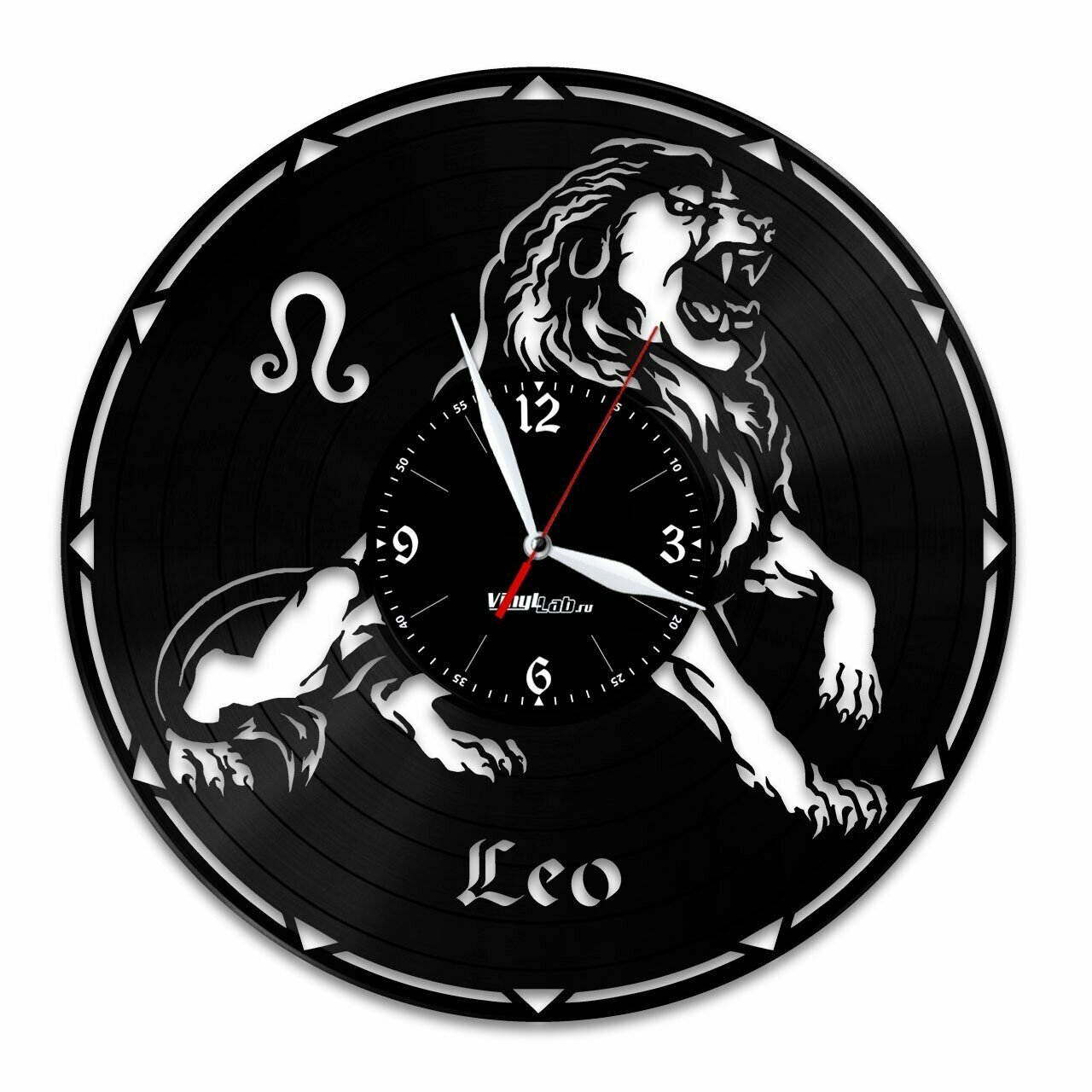 Часы из виниловой пластинки (c) VinylLab Знак зодиака «Лев», диаметр 30 см