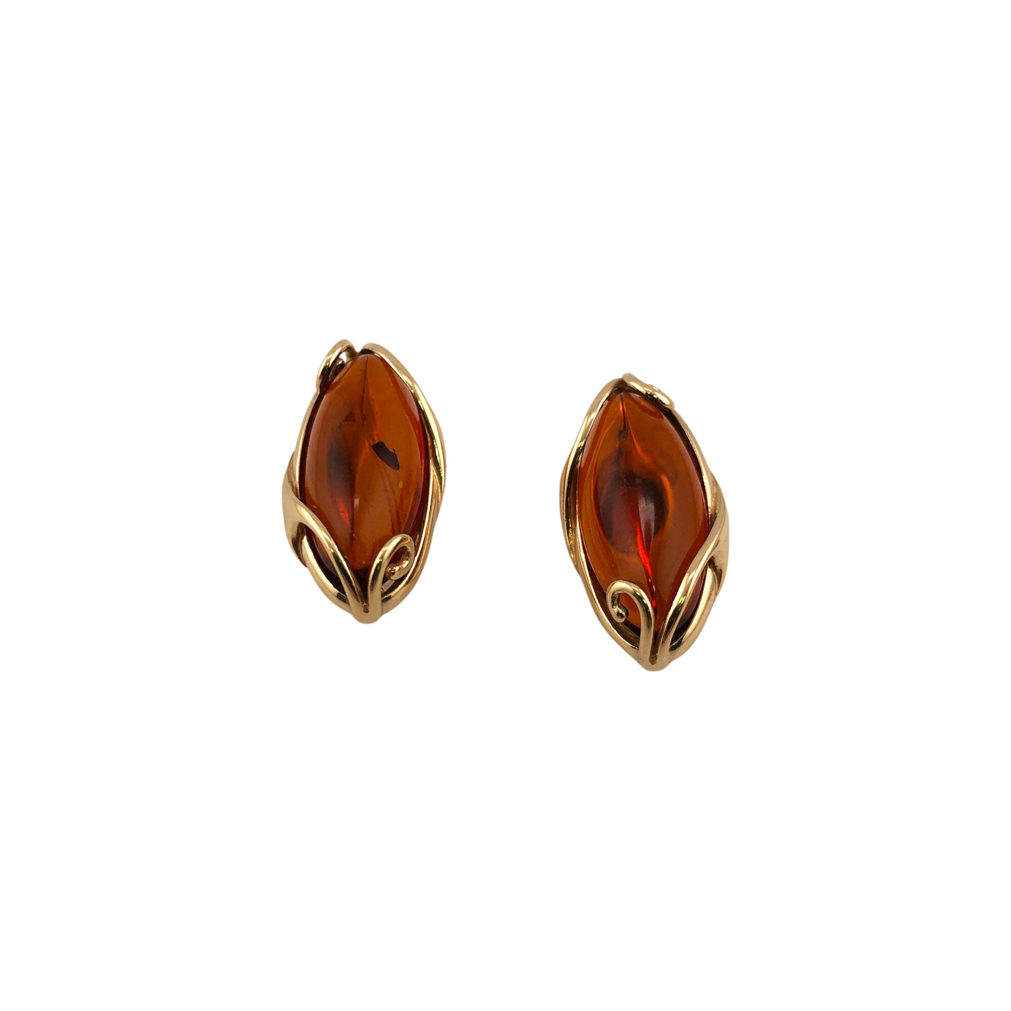 Серьги, серебро, 925 проба, золочение, янтарь