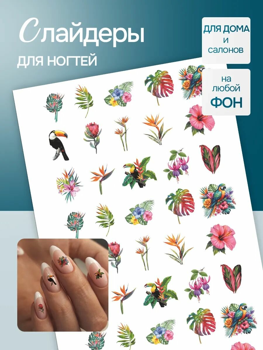 Слайдеры наклейки для ногтей Тропики