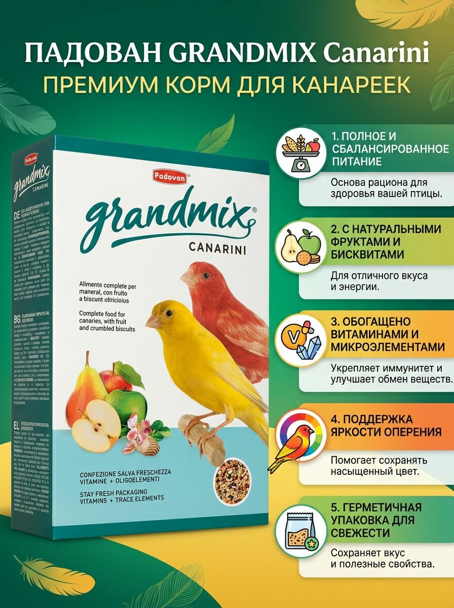 Падован GRANDMIX Canarini Корм основной для канареек 1 кг .