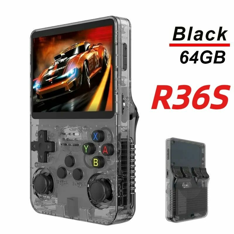 R36S Ретро портативная игровая консоль, черная 64G 20000 игра 64 ГБ 20000 игр ретро консоль