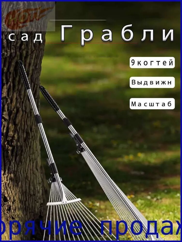Грабли , Веерные, Нержавеющая сталь, 25 см