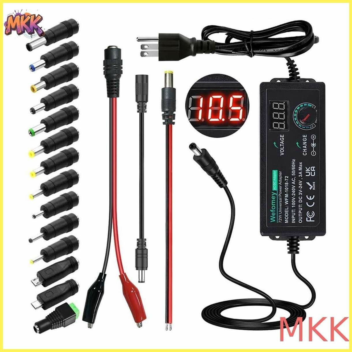 Универсальный регулируемый блок питания 3-24 В 72 Вт с ЖК-дисплеем, 14 насадок, защита от перегрузки, для 3D-принтера, роутера, LED-ленты, ароматерапии и DIY-проектов, AC/DC адаптер 100-240 В