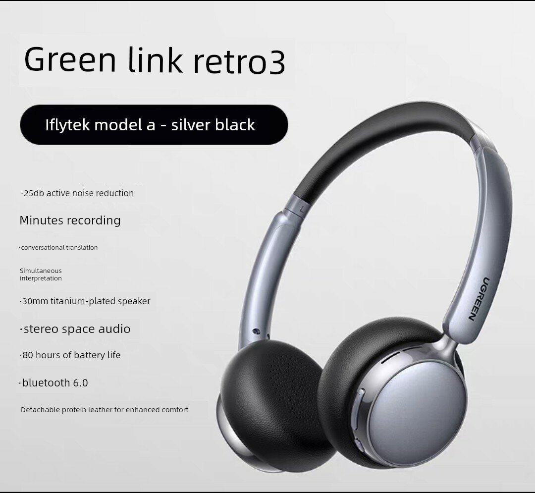 Ugreen Retro3 беспроводные наушники с шумоподавлением, 80 часов автономности, панорамным пространственным звуком -