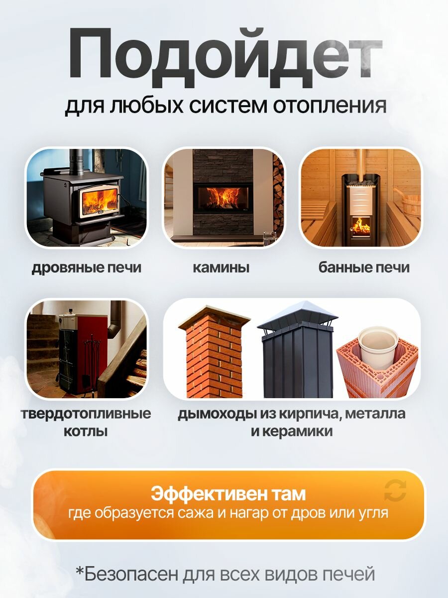 Счастливый дачник трубочист Средство для чистки дымохода и печных труб от сажи и копоти / порошок, 4 упаковки по 100 гр
