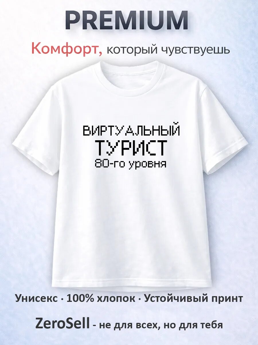 Футболка Zerosell с надписью Виртуальный турист хлопок 80 уровень