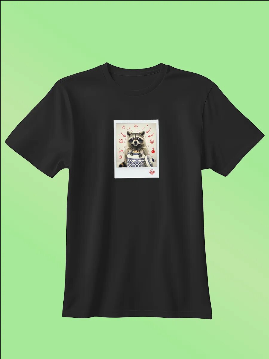 Футболка оверсайз Енот в кружке Polaroid животное хлопок