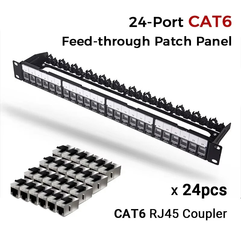 Патч-панель ZoeRax 24-Port CAT6 Feed-through с RJ45 коннекторами