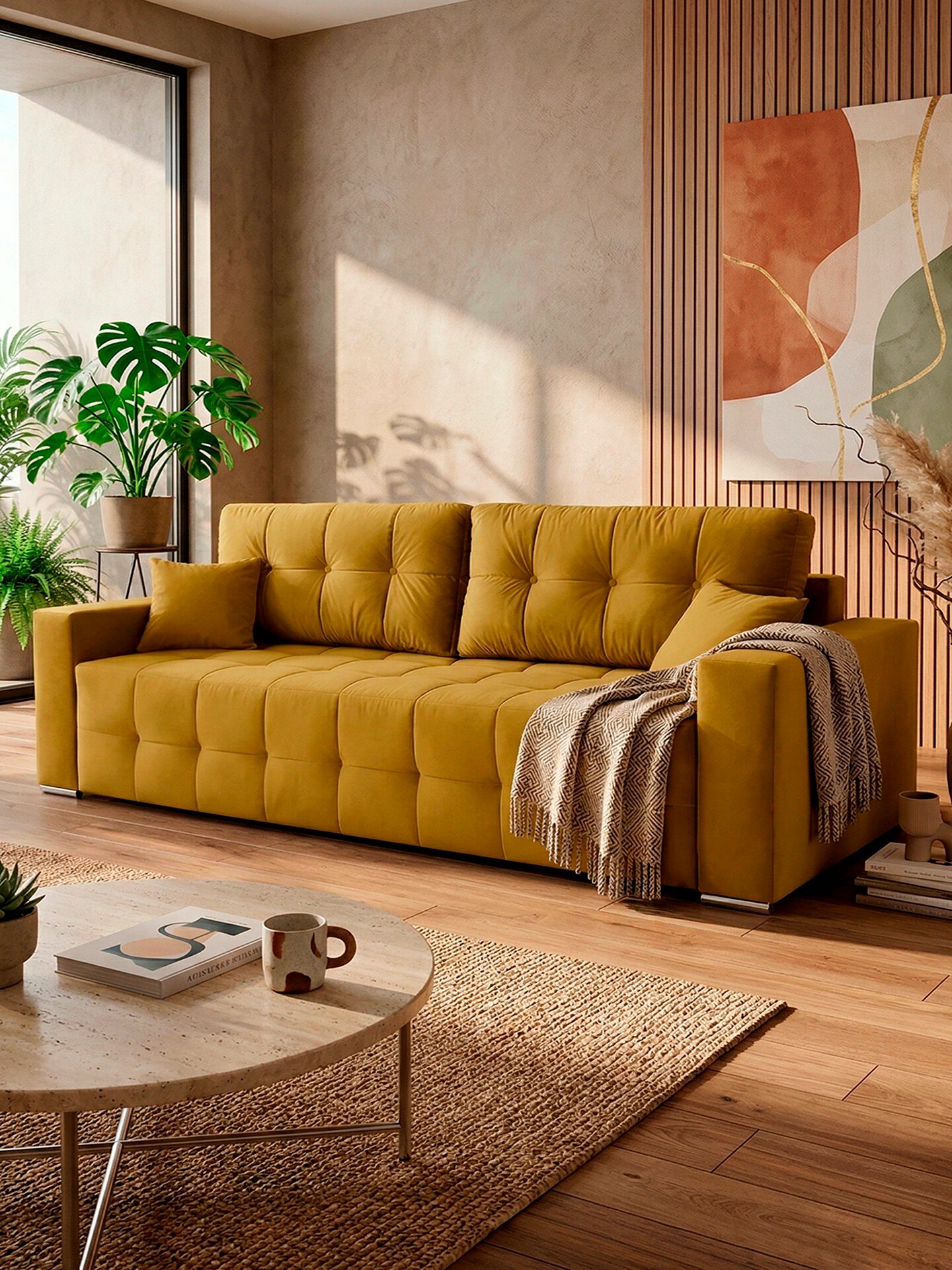 Диван Денвер Лайт Velutto 56 NOW 230x94x80 см, желтый Велютто, еврокнижка Дом мебели для вас