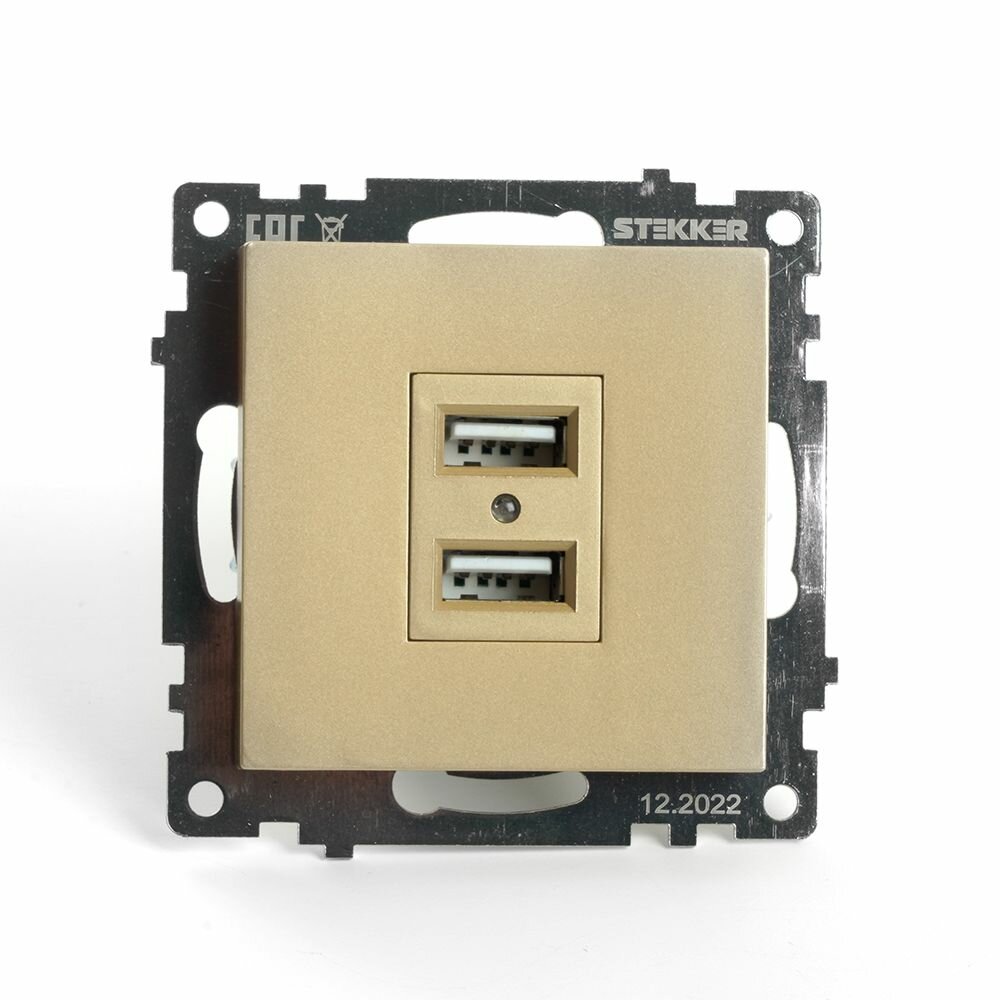 Розетка USB двойная 2.1А серия Катрин золото Stekker 49229