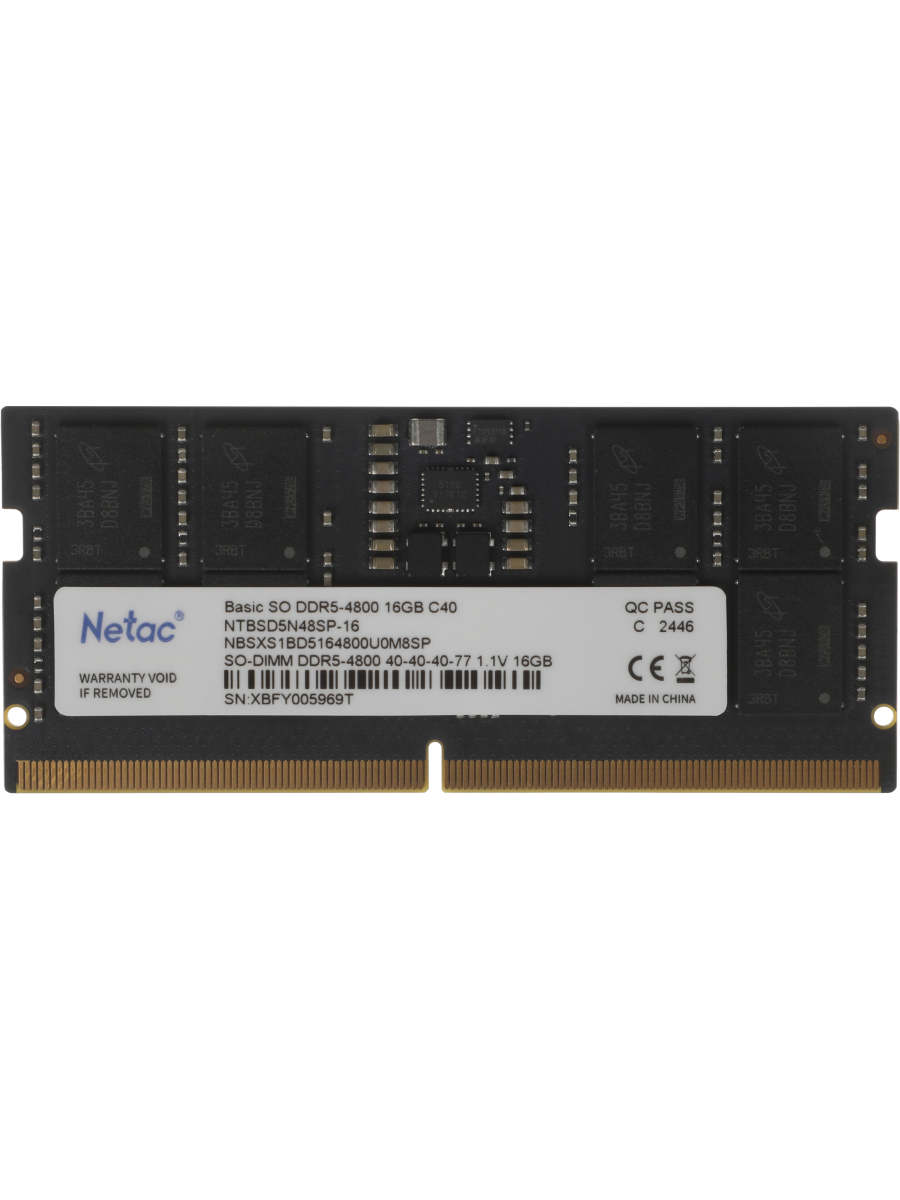 Память DDR5 16GB 4800MHz Netac NTBSD5N48SP-16 Basic RTL Gaming PC5-38400 CL40 SO-DIMM 262-pin 1.1В original Intel RTL