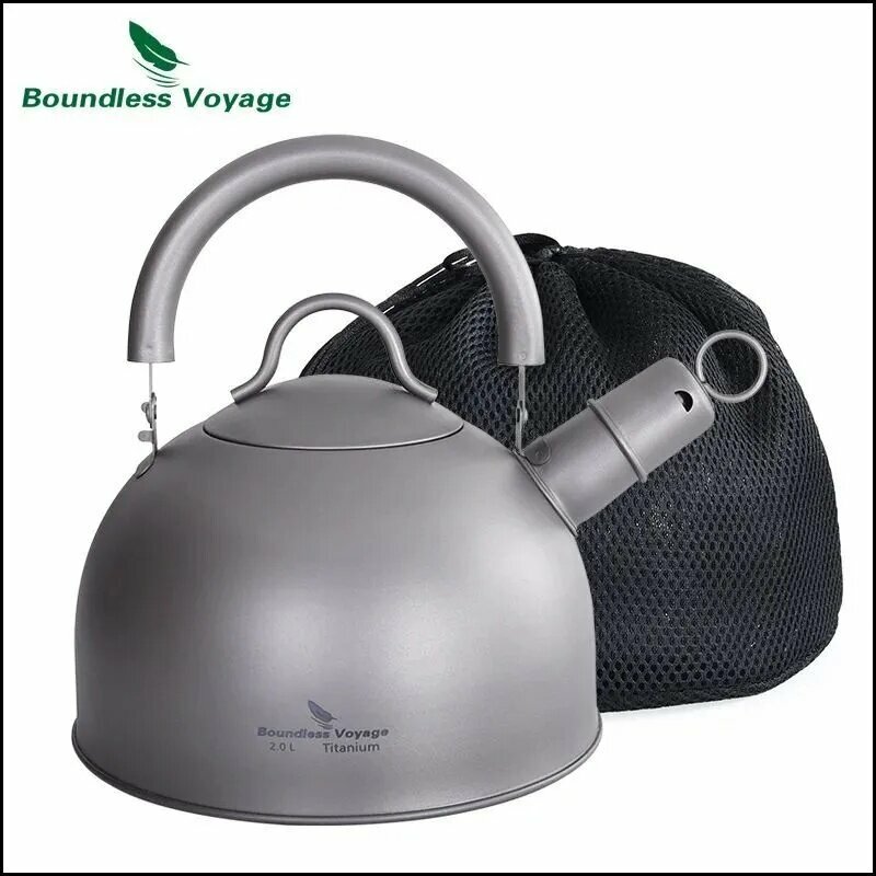 Титановый Чайник Boundless Voyage Ti3097D - 2 Л, Лёгкий Со Свистком И Эргономичной Ручкой, Для Кемпинга И Активного Отдыха