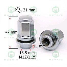 Гайка колеса М12 х 1,25 L=47мм с прессшайбой, носик 18,5мм, S=21м