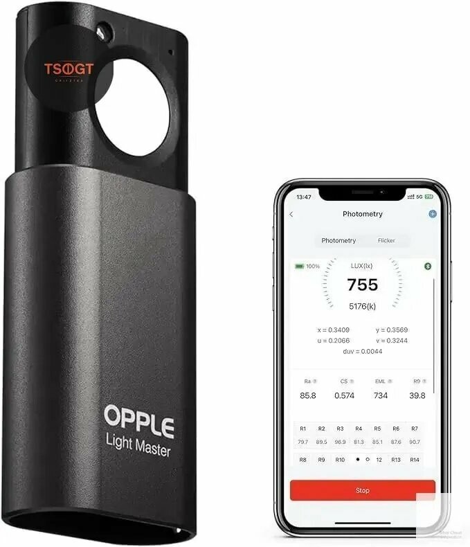 Фотометр OPPLE Light Master: тестер для светодиодных фонарей с 4 режимами измерения Люкс, CRI, DUV, R1-R14, мерцания, сенсор света, поддержка Bluetooth, iOS, Android