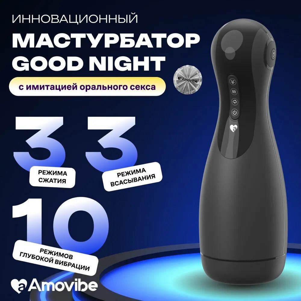 Инновационный мастурбатор Good night (soft-touch) с имитацией орального секса (черный)