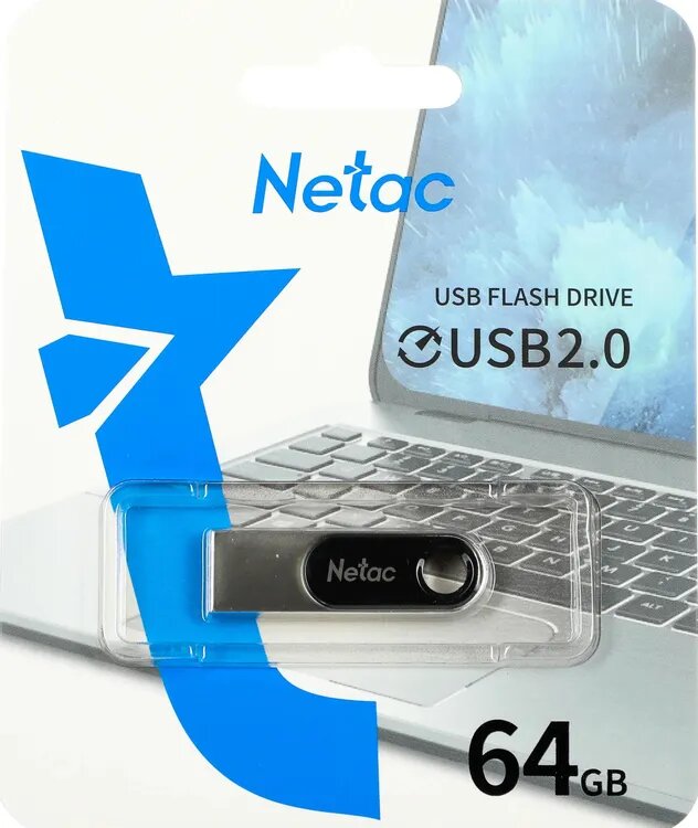 Модуль памяти USB2.0 Netac U278 64 Гб серебристый/черный [NT03U278N-064G-20PN]