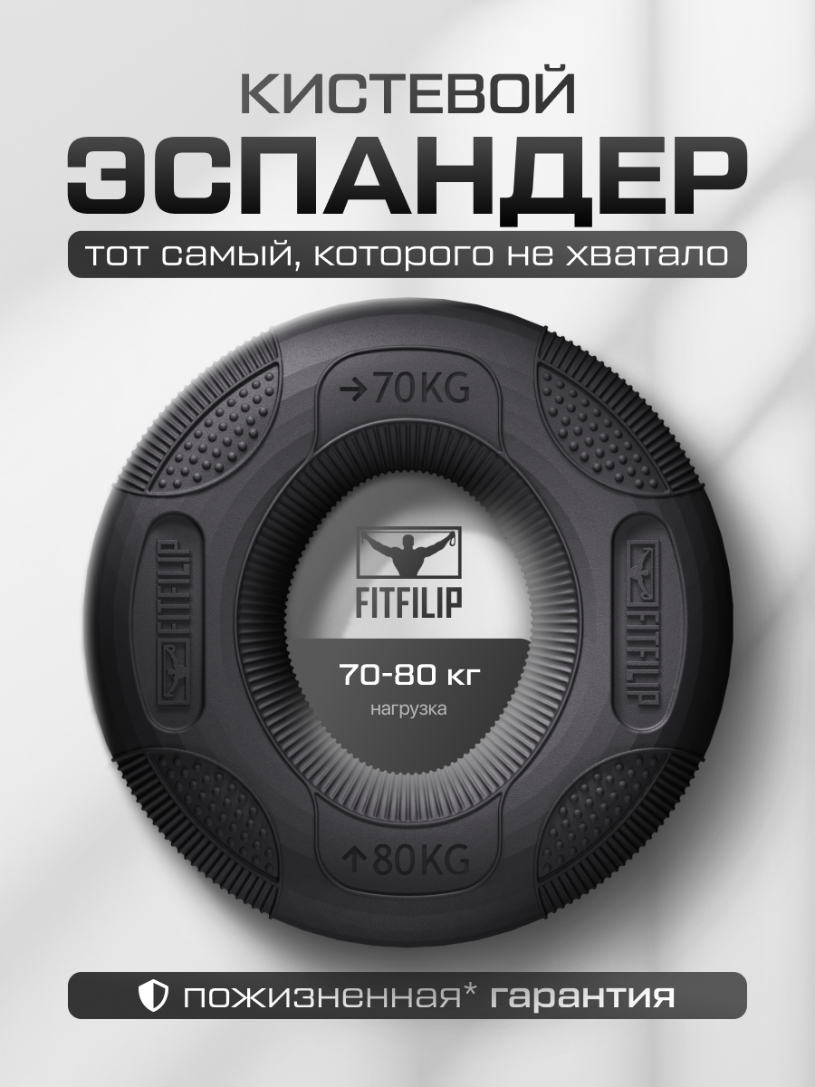 Эспандер кистевой FITFILIP, нагрузка 70кг - 80кг, двойной, силиконовый