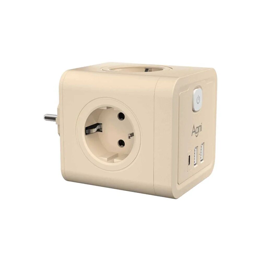 Тройник для розетки AGNI 4 розетки 220 + 2 USB + 1 Type C, цвет слоновой кости TP-WJ3U4E-C-ivory