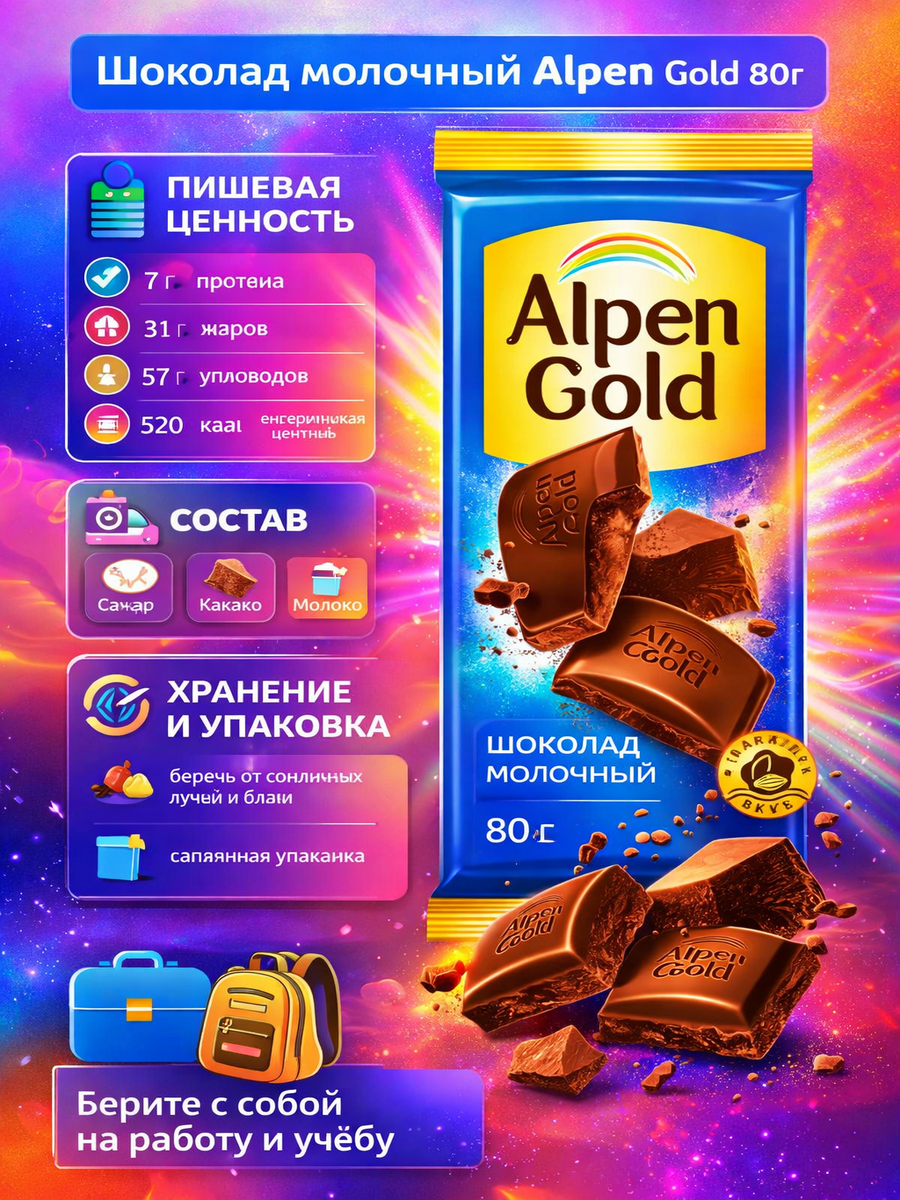 Шоколад молочный Alpen Gold 80г
