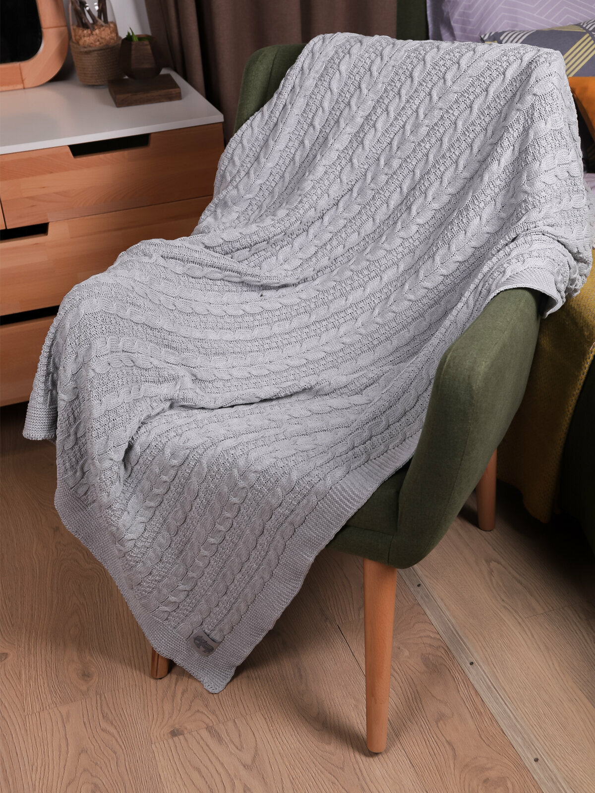 Плед 120х220, вязаный, Warm Whiff, хлопок 100%, покрывало на кровать, на диван, на кресло, в подарочной сумке