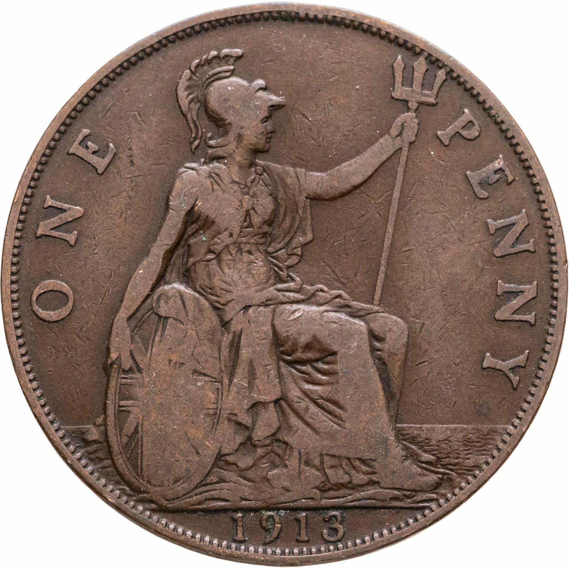 Великобритания 1 пенни penny 1913, Бронза, в сохранности VF