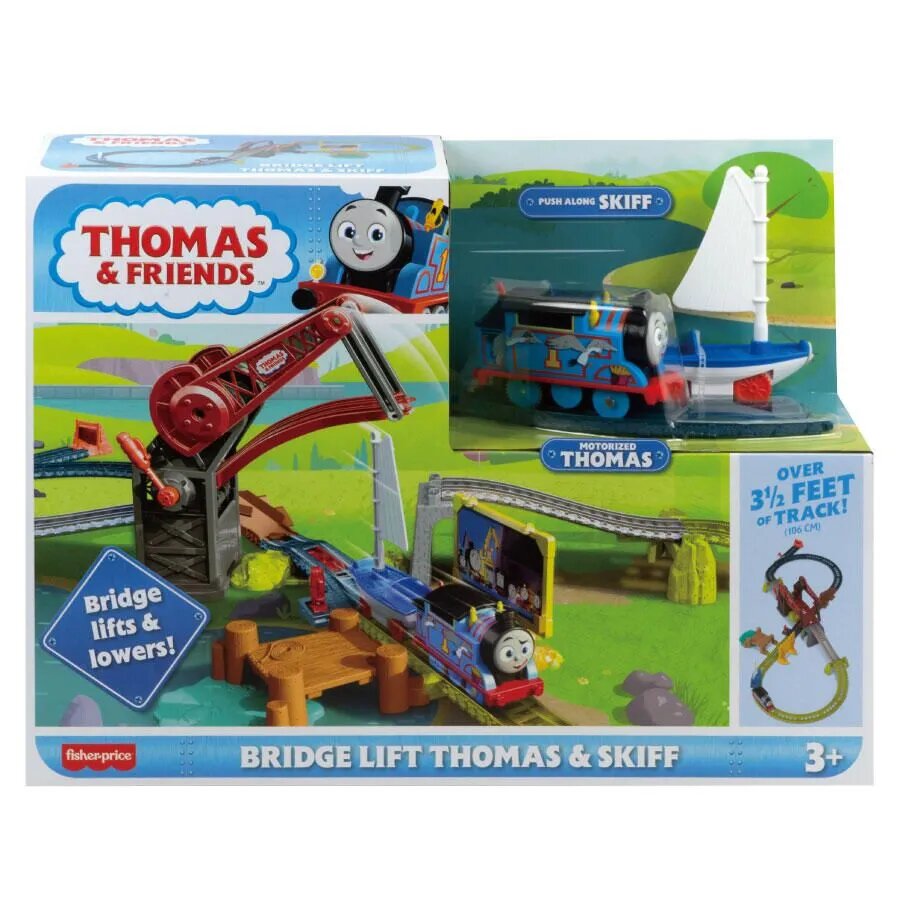 Fisher-Price Thomas & Friends Игрушечный набор с моторизованным поездом, Paint Delivery / Bridge Lift Thomas Skiff / Грузовик для ролевых игр детей дошкольного возраста в возрасте от 3 лет