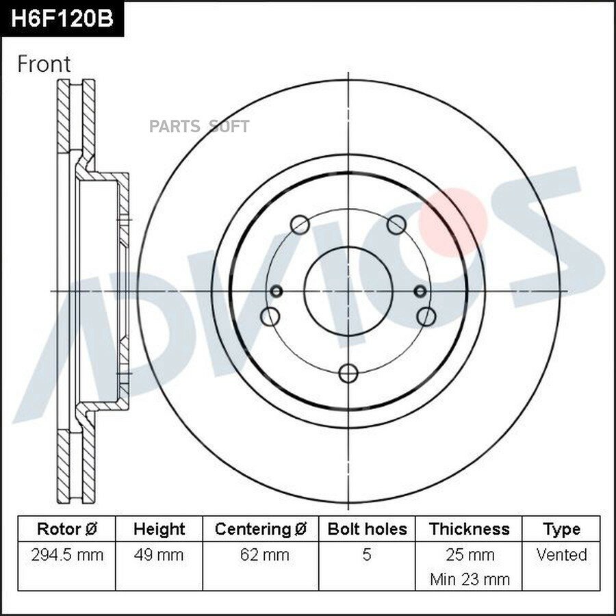 Диск тормозной пер. ADVICS от официального дистрибьютора, ADVICS, артикул H6F120B