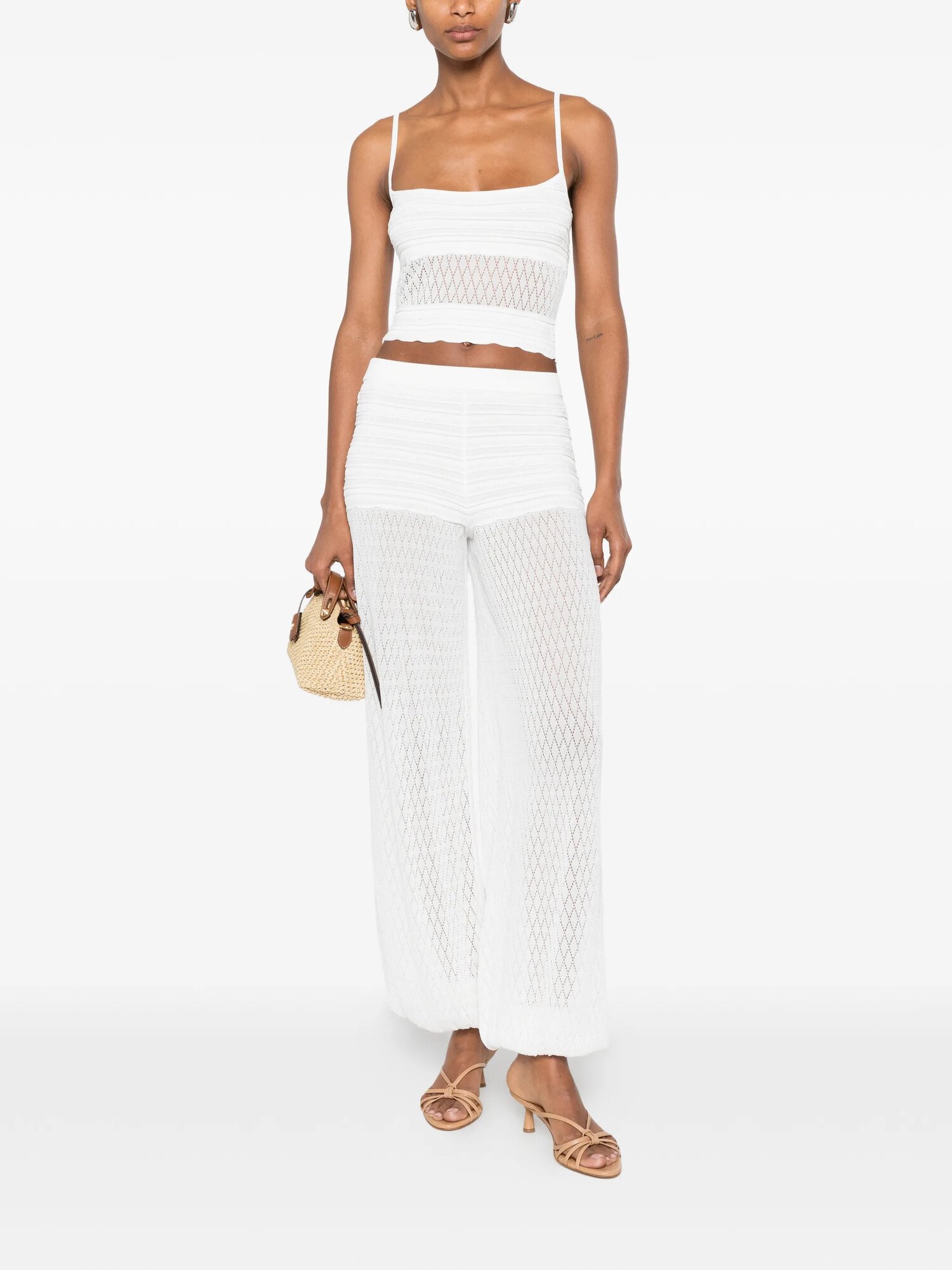 Брюки Retrofete Devyn pointelle-knit trousers, размер XS, white — фото 1
