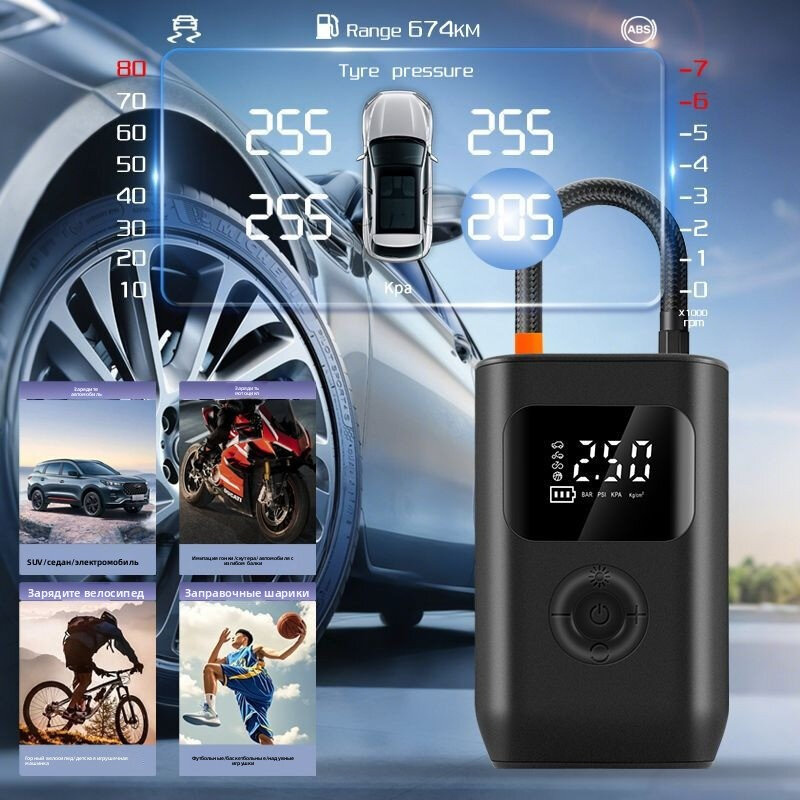 Компрессор автомобильный аккумуляторный 3 в 1 для шин 150 PSI, Type-C, Power Bank, от прикуривателя
