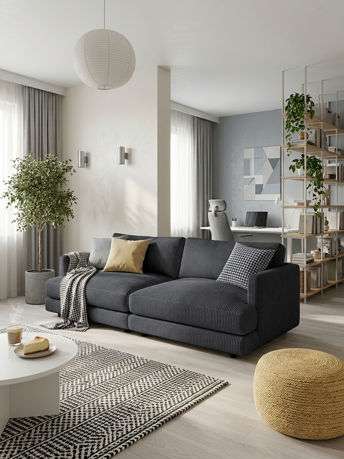 Диван Ибица 2 Cilium Grafit NOW 212x105x87 см, серый Вельвет, еврокнижка Фиеста