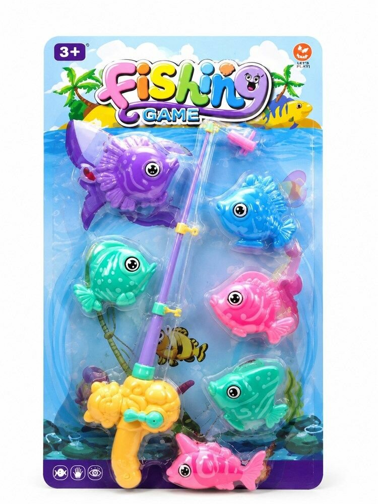 Игра "Рыбалка": спиннинг 39см, 6 бол. рыбок и сачок (325-A123) на блистере