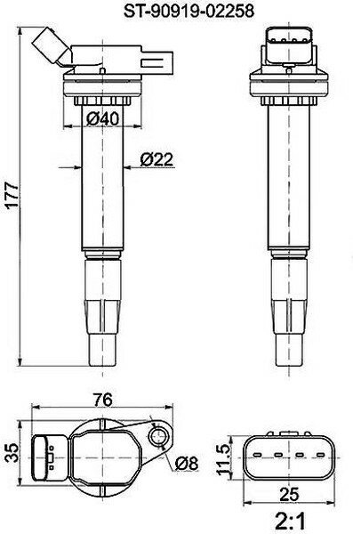 Катушка зажигания SAT ST-90919-02258 TOYOTA COROLLA 07- 1ZRFE/LEXUS NX200 3ZRFAE