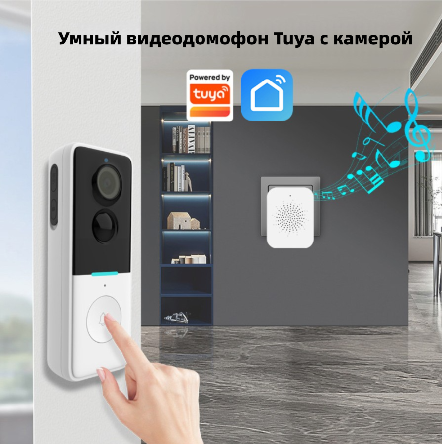 Беспроводной звонок дверной с APP, звонок беспроводной уличный для квартиры, глазок дверной с камерой