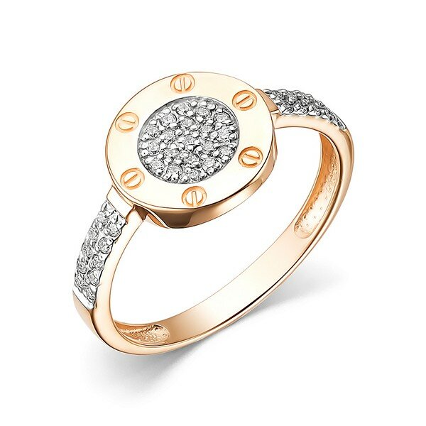 Кольцо тонкое, широкое JEWELIN, красное золото, 585 проба, фианит