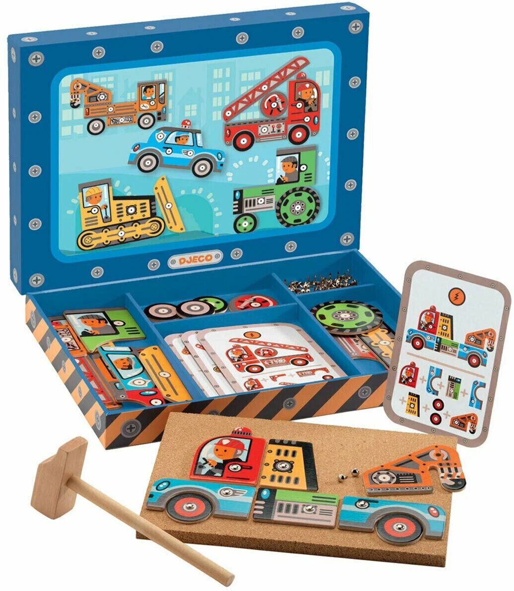 Развивающая деревянная игрушка конструктор Djeco Tap tap Vehicles Автомастерская, 30 деталей