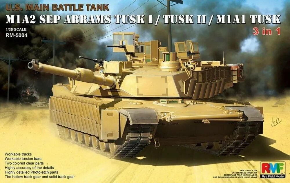 Rye Field RFM 5004 1/35 us mbt m1a2 sep tusk i/ii/m1a1 w/ подвижная гусеница Модель танка
