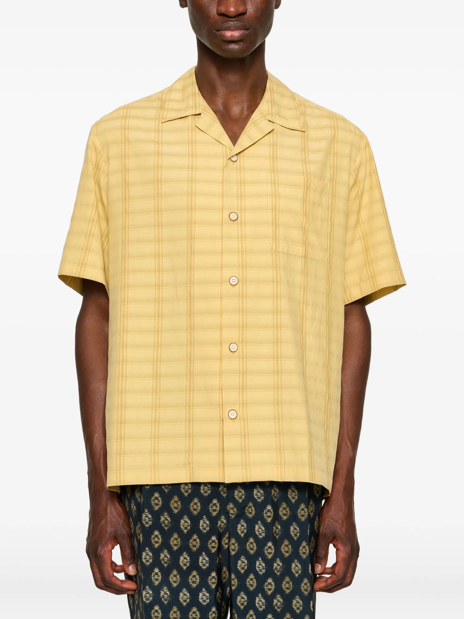 Рубашка CMMN SWDN Ture check-pattern button-down silk shirt, размер L, yellow — фото 1